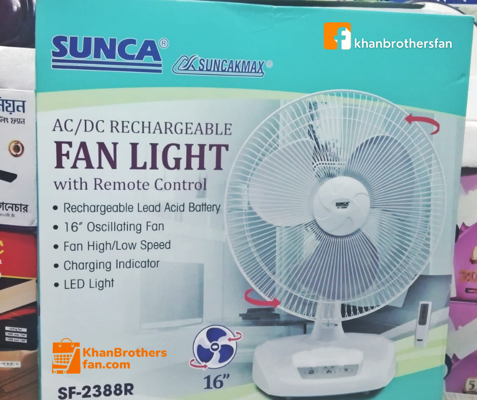 Sunca Rechargeable table fan 16", Model: 2388 / 2388R, Double Battery ...