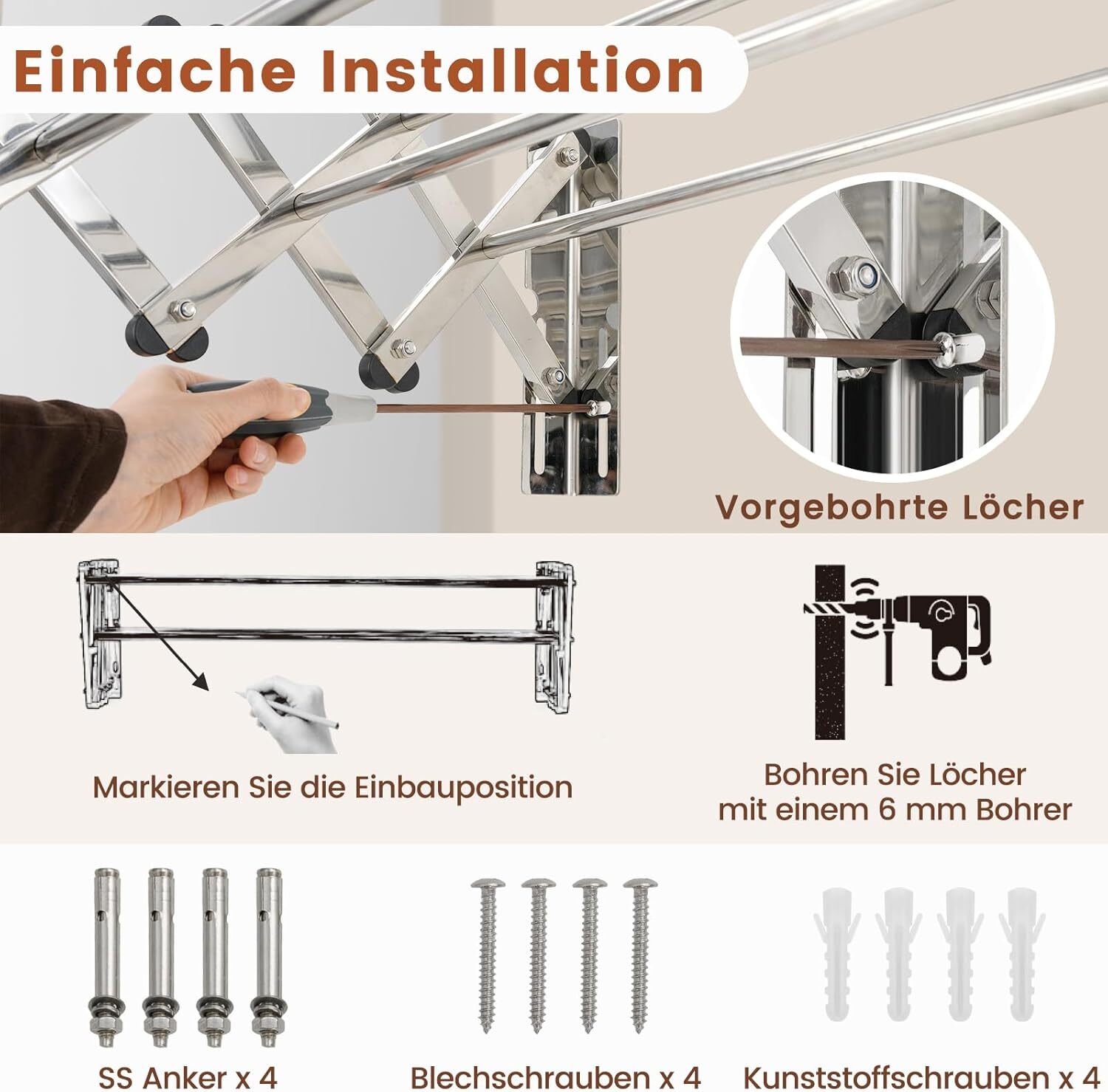 Wall Mounted Clothes Drying Racks Extendable Stainless Steel Airer ...