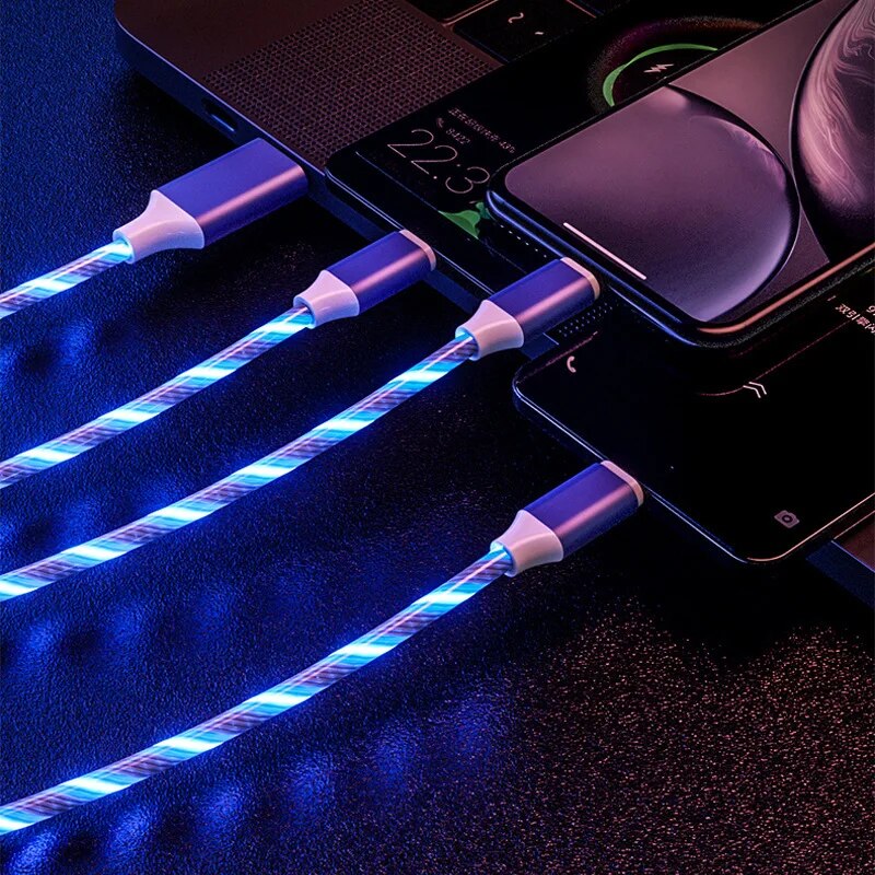 3 in 1 Glowing Cable Mobile Phone Charging Cables LED Light Micro USB ...