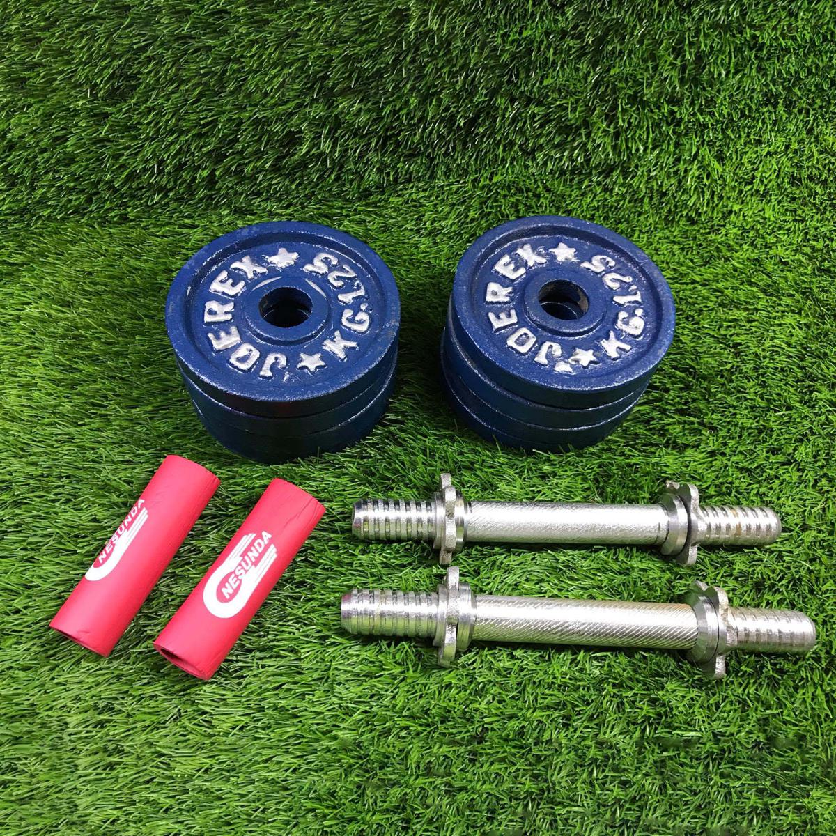Combo Dumbbell Plate With Two 10 inch Sticks - Blue and Silver 5kg ...