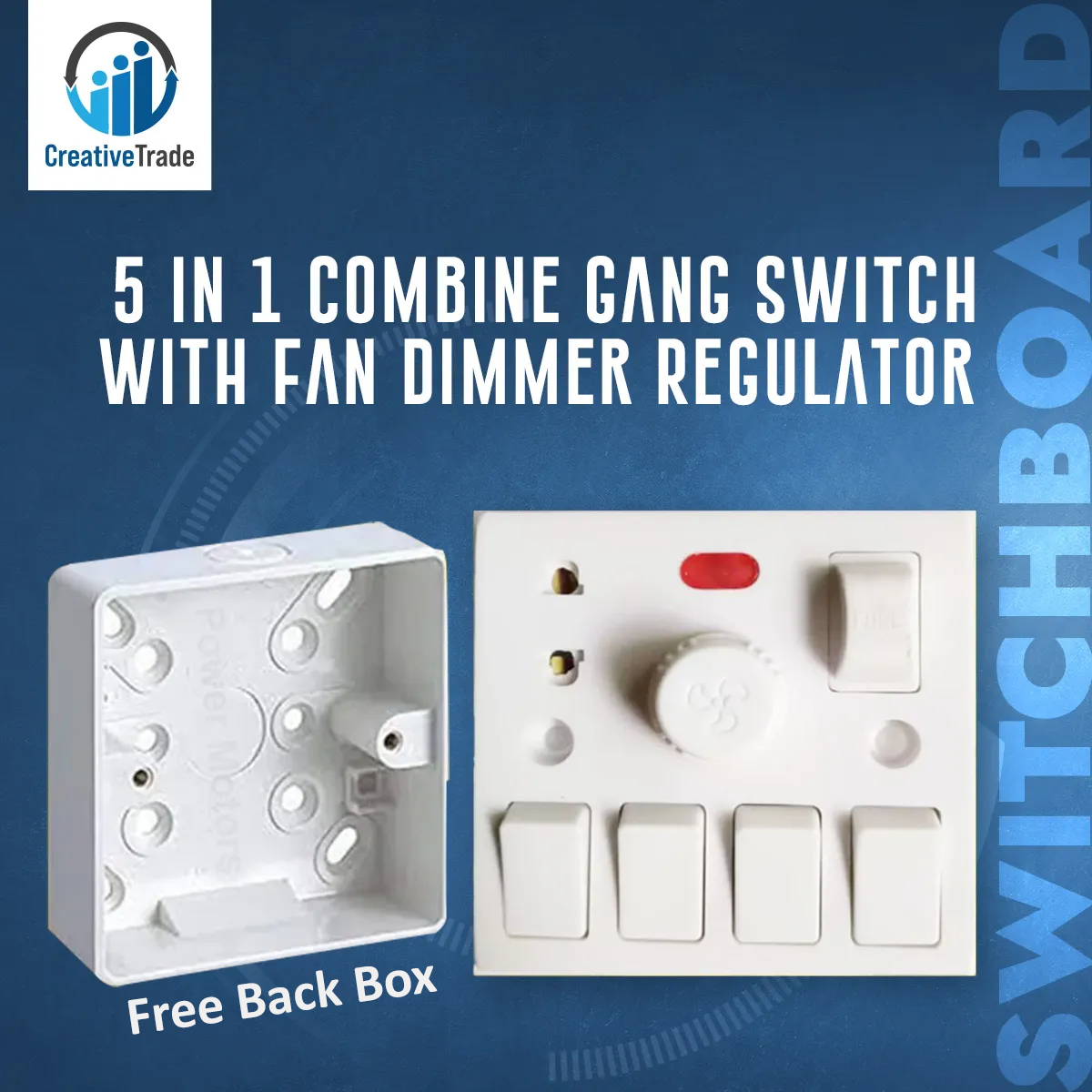 5 In 1 AC 250V 4 Pcs Gang Switch + Fan Dimmer Regulator + 2 Pin Socket ...
