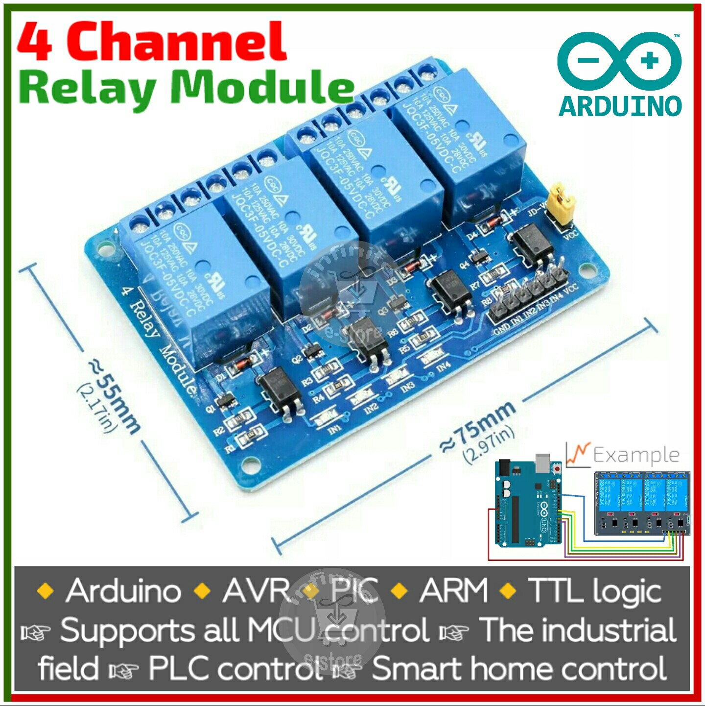 Arduino 4 channel relay module 4-channel relay control board with optocoupler. Relay Output 4 ...