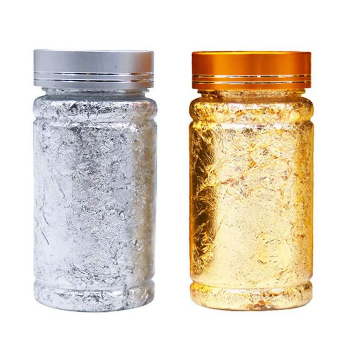 2Pcs Metallic Foil Paper Silver Gold Leaf Flakes for DIY Craft Painting ...