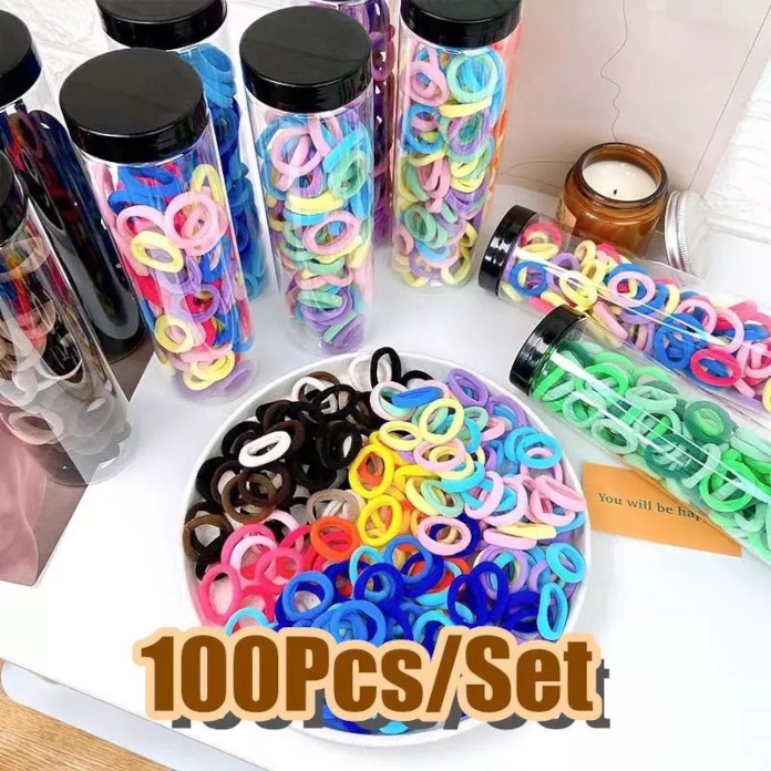 100 Pcs High Elastic Hair Ties Set - Rubber Bands for Women & Girls ...