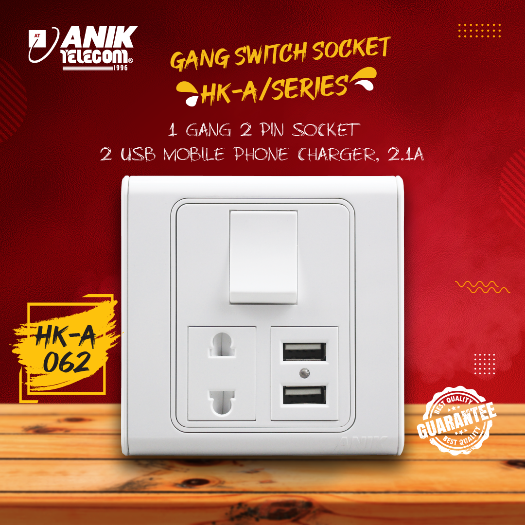 Switch-Socket, Anik Gang Switch, Gang Switch, 1 Gang 2 Pin Socket With ...
