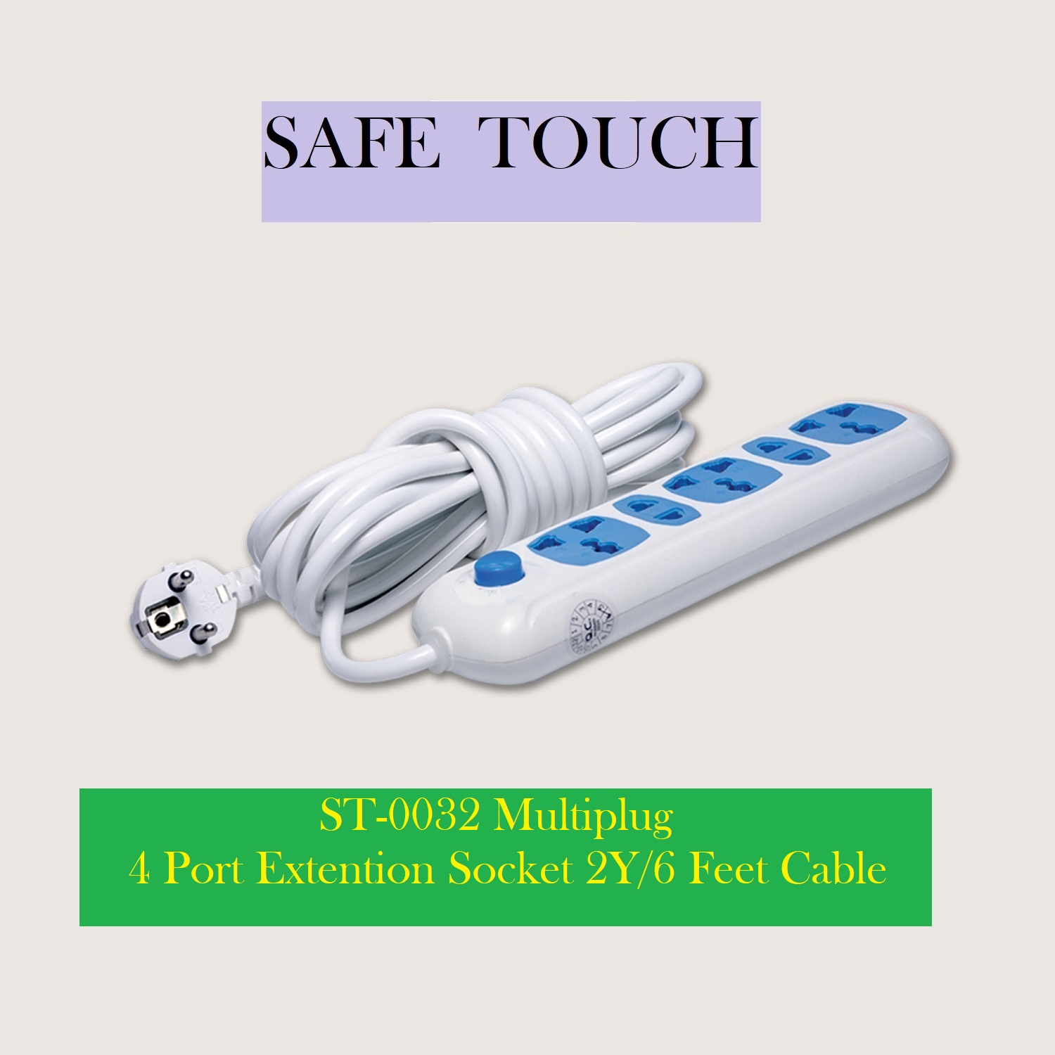 SAFE TOUCH ST-0032 Multiplug 5 Port Extention Socket White Multi Plug ...