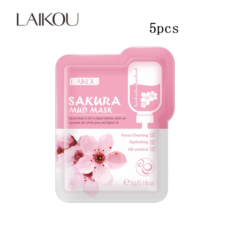 LAIKOU 5pcs Japan Sakura Mud Face Mask Anti Wrinkle Night Facial Packs ...