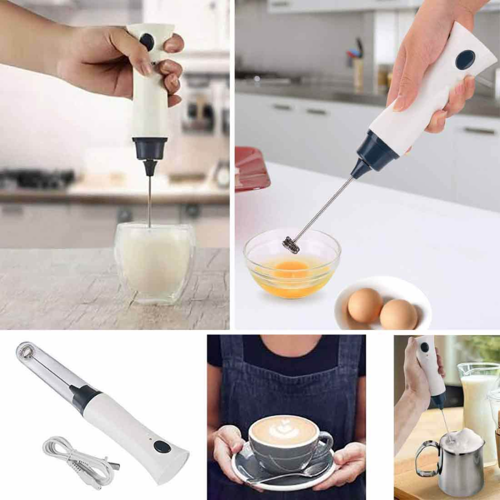 Hand Liquid Mixer And Coffee Maker Juice Maker Rechargeable - White