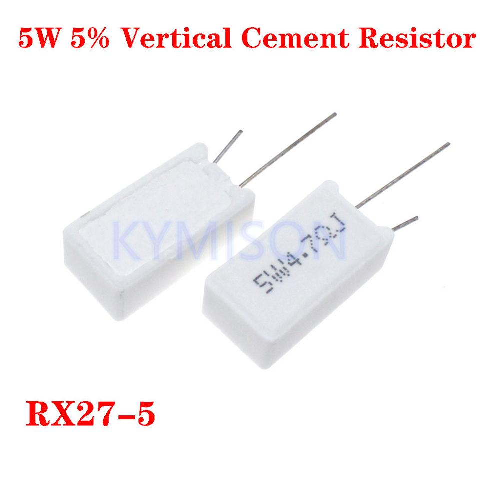 10pcs 5W 5% Vertical Cement Resistor 0.1R-10K 5W1R 2R 2.2R 3.9R 4.7R 5R 10R 22R 1K ohm Ceramic ...