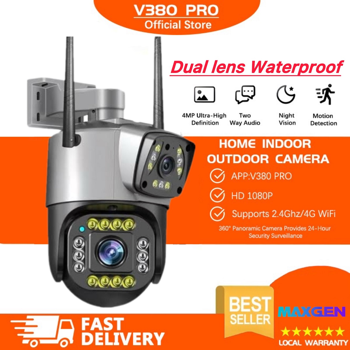 V380 PRO SC02 Dual Lens WIFI IP Camera Outdoor Waterproof 4MP Auto Tracking Color Night Vision ...