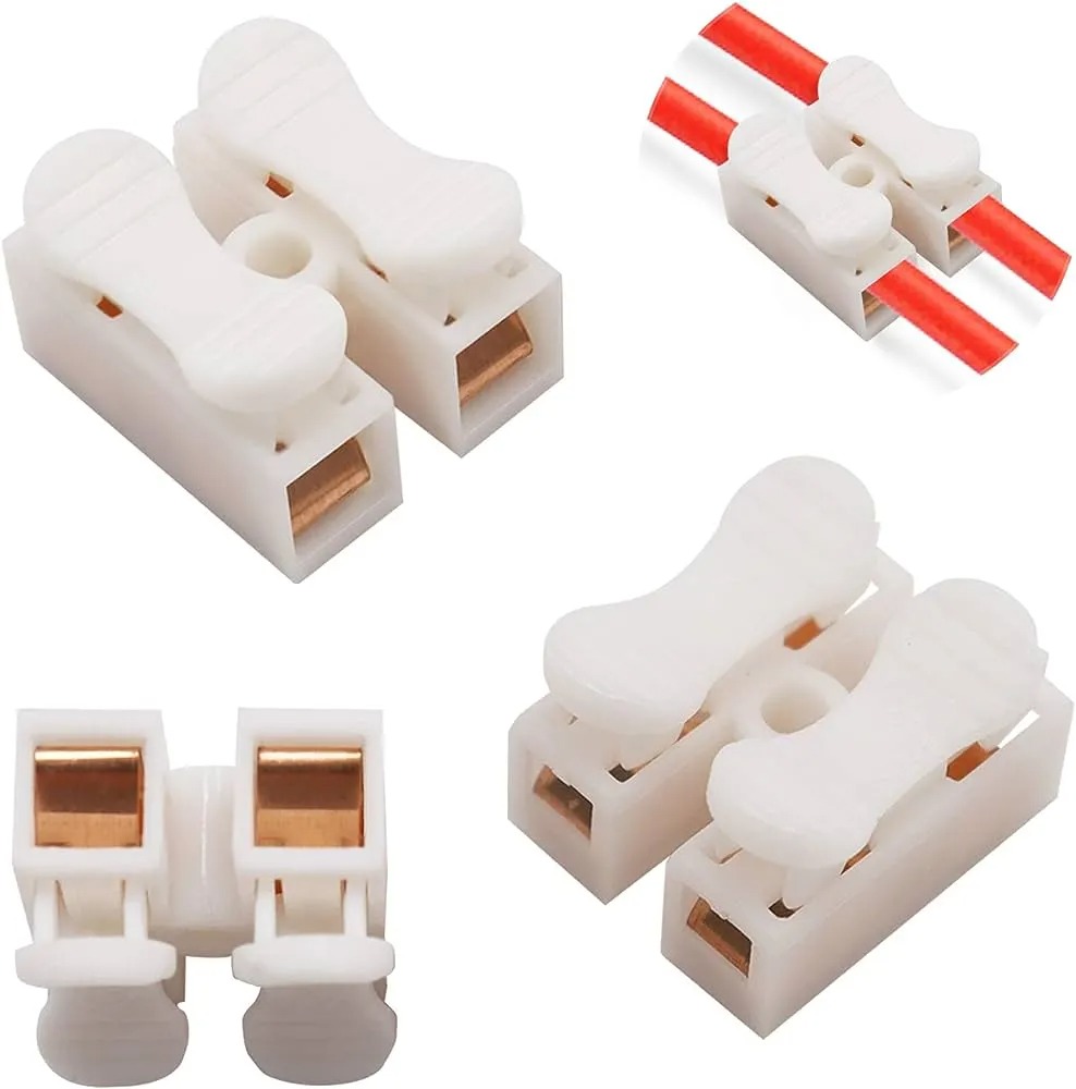 10 Piece 2 Pin Spring Wire Connector Terminal Block Cable Clips Self ...