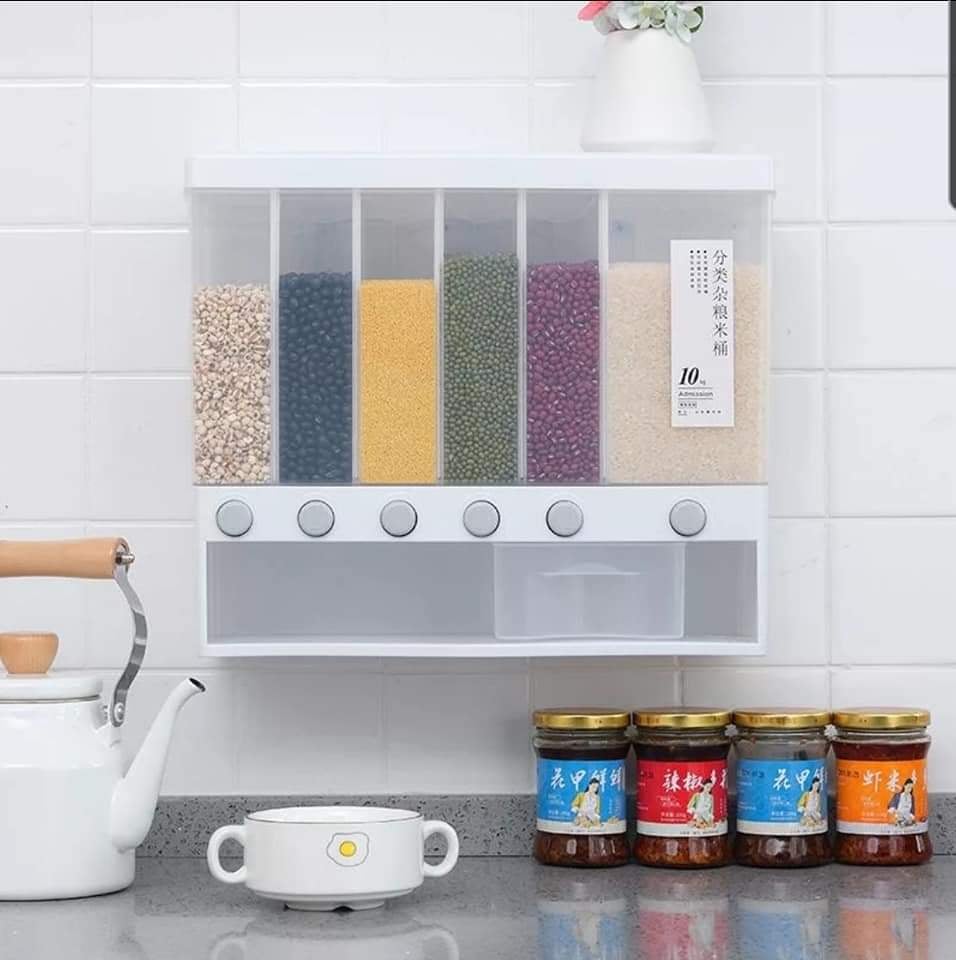 6 in 1 Wall Mount Kitchen Spice Containers-Dry Food Dispenser-Rice And ...