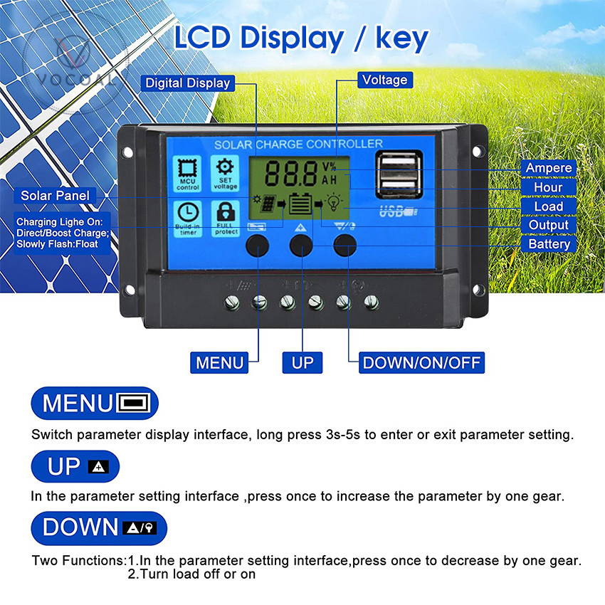 Vocoal 30A Solar Charge Contro ller Solar Panel Controller 12V/24V ...