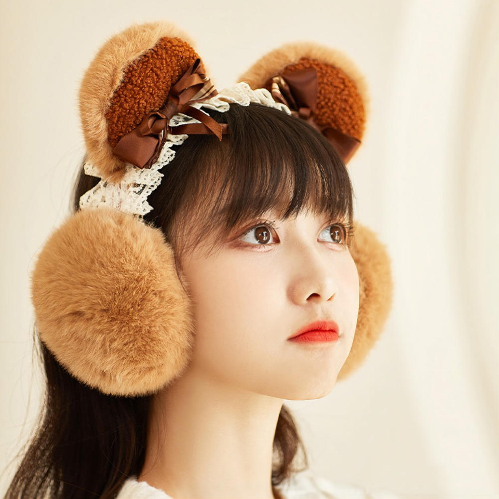 Cute Earmuff Foldable Plush Cat Ears Shape Lolita Keep Warm Anti-slip ...