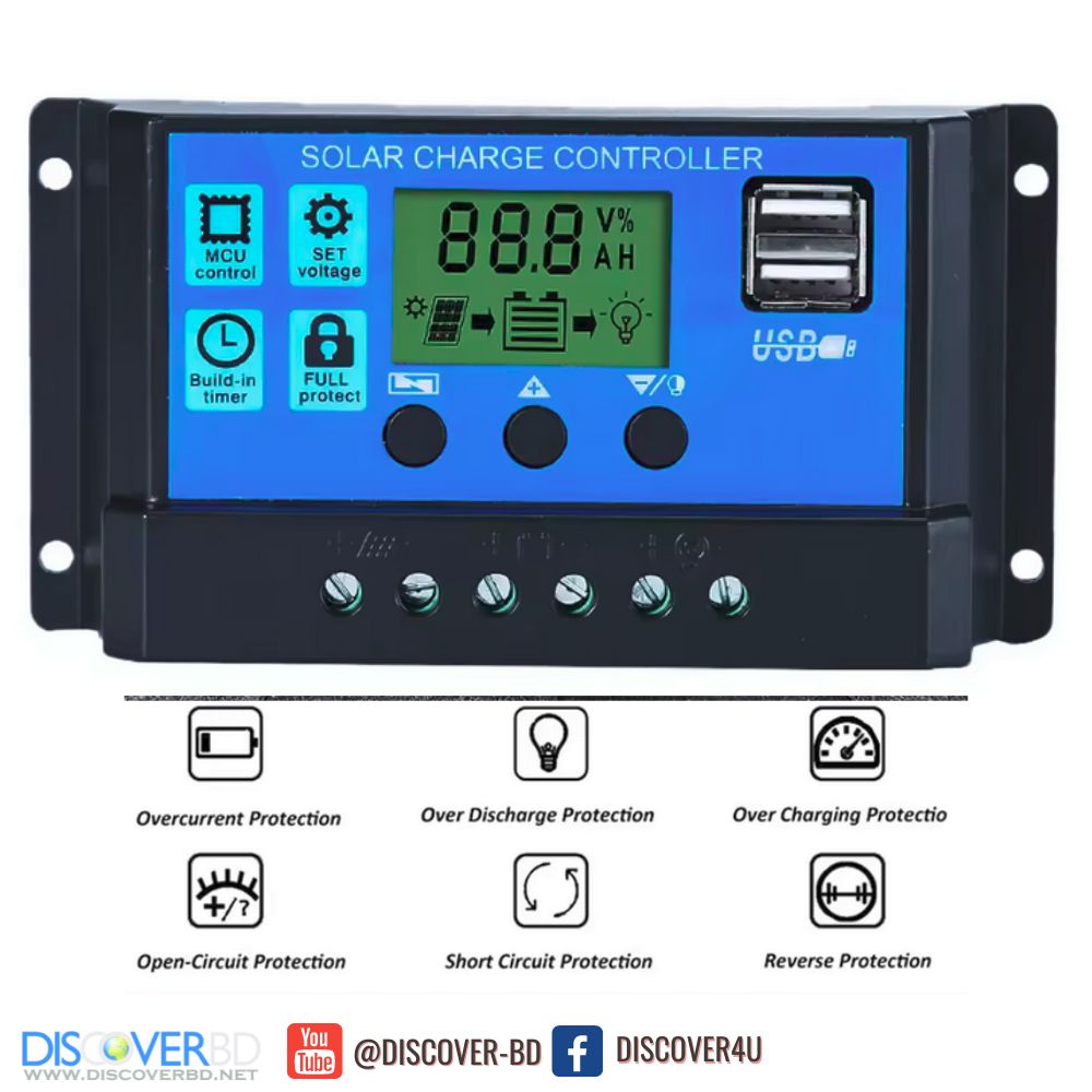 Solar Charge Controller 12V 24V Solar Panel Lcd Display Digital PWM ...