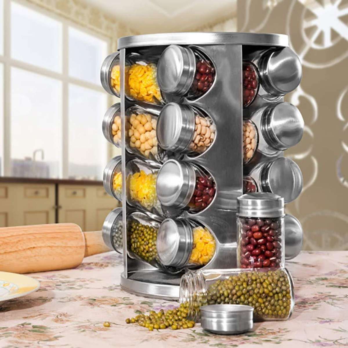 Spice Rack Revolving Stainless Steel Seasoning Storage Organizer Spice ...