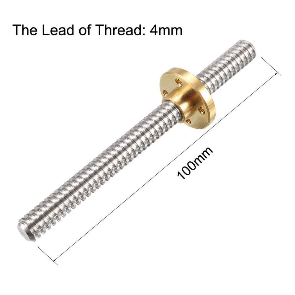 2Pcs with Brass Nut 100mm Length T8 Lead Screw Rod 8mm Dia 4 Lead Stainless Steel Trapezoidal ...