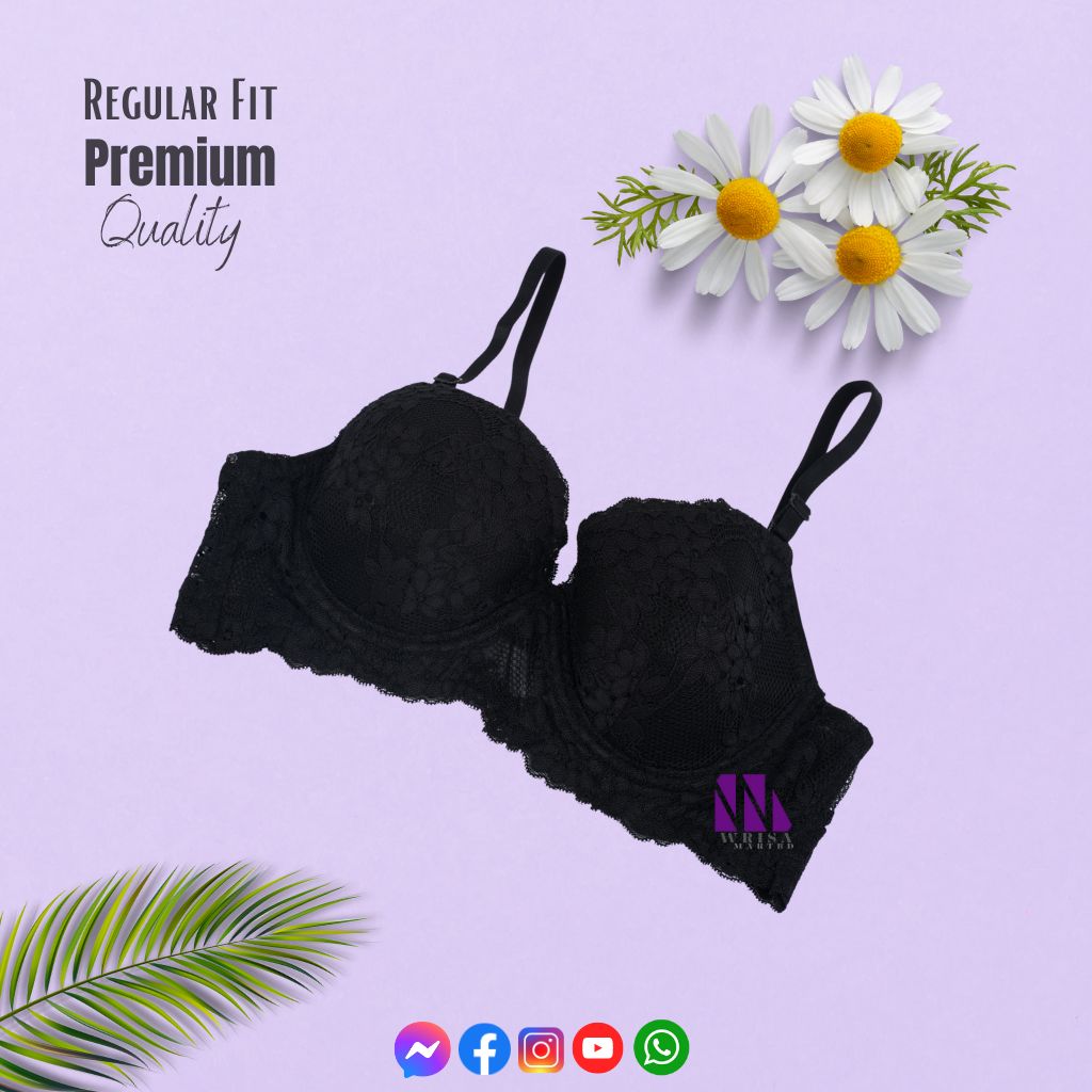 Soft Comfortable Solid Black Colour Pushup Net Foam Bra For beautiful ...