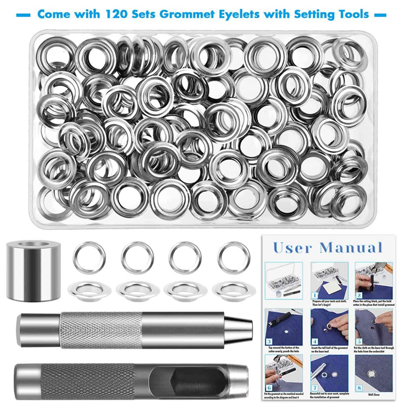 120 Sets Grommet Eyelets Tool Kit, Grommet Kit Silver | Daraz.com.bd