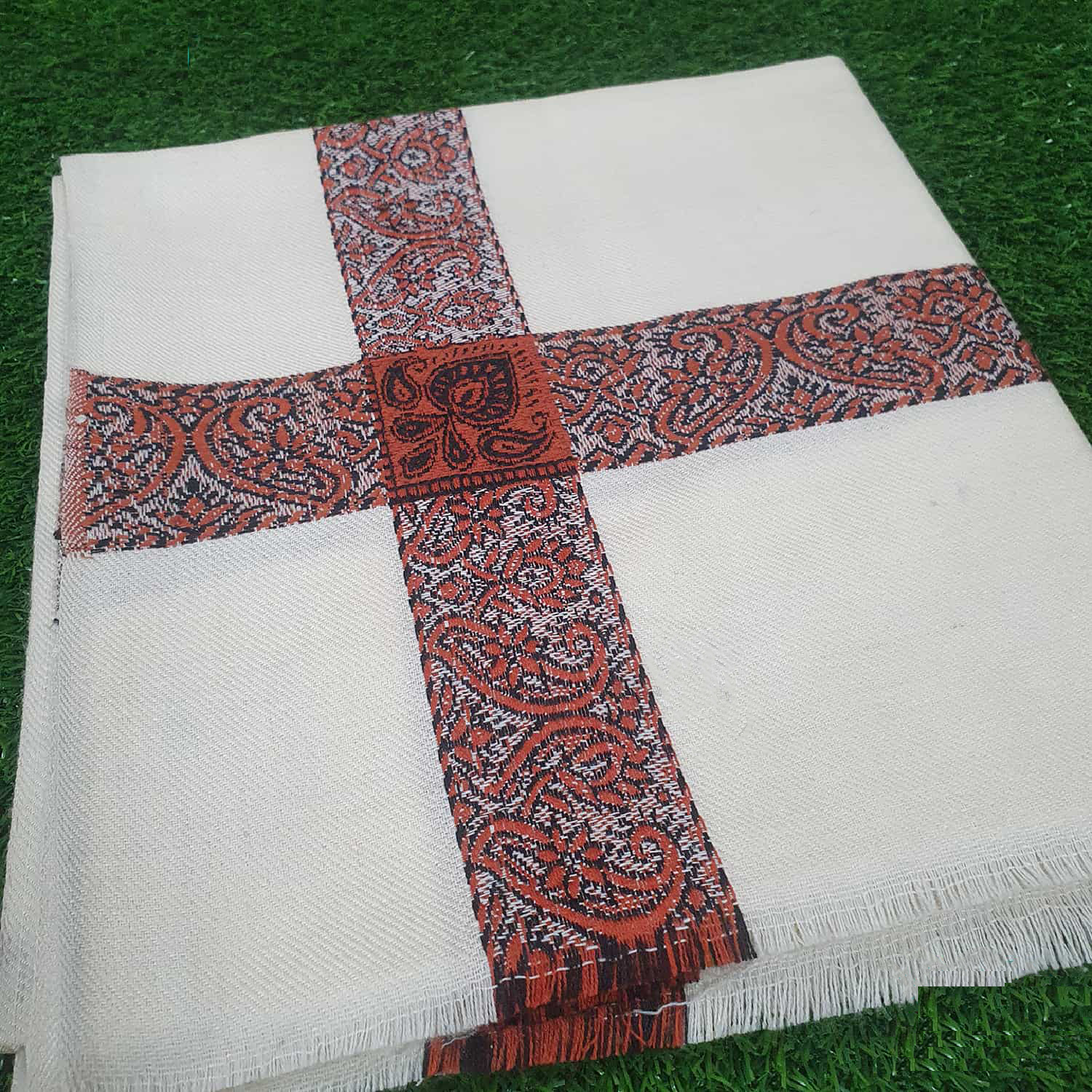 Beautiful Design Comfortable Pure Cotton Kashmiri Rumal for Men-White ...