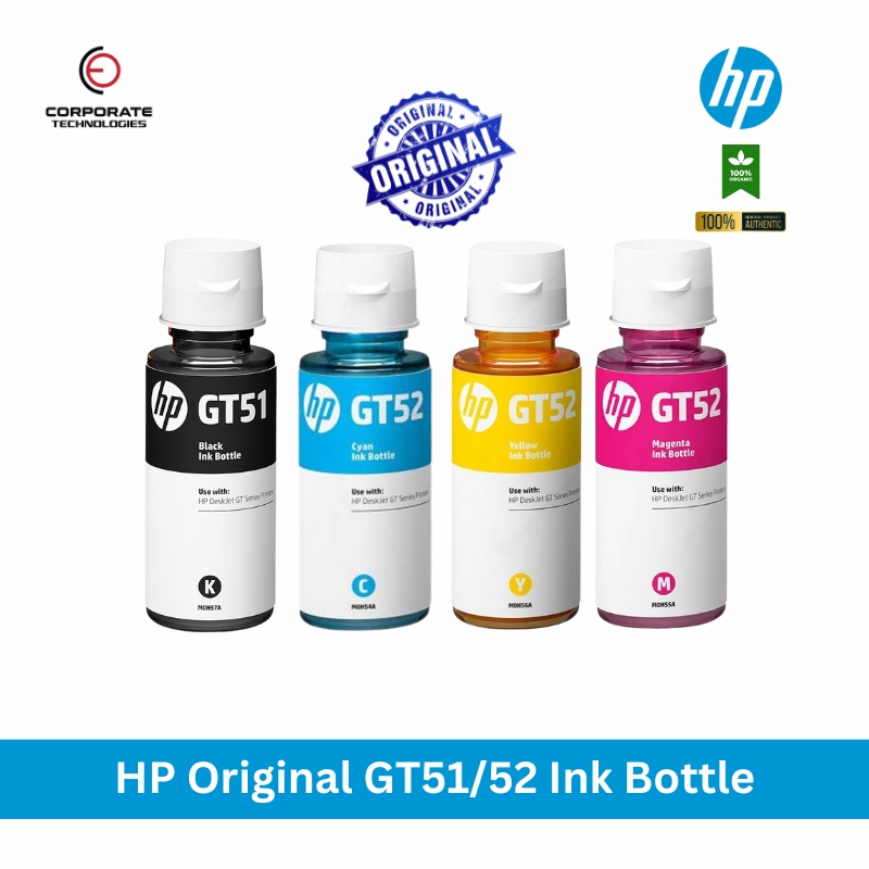 HP Original GT51 Black & GT52 Color Ink Bottles (Cyan, Yellow, Magenta ...
