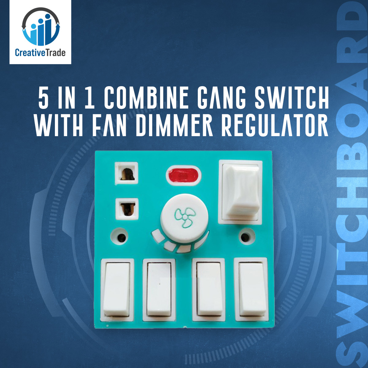 5 In 1 AC 250V 6A Combine 4 Pcs Gang Switch With Fan Dimmer Regulator 2 ...