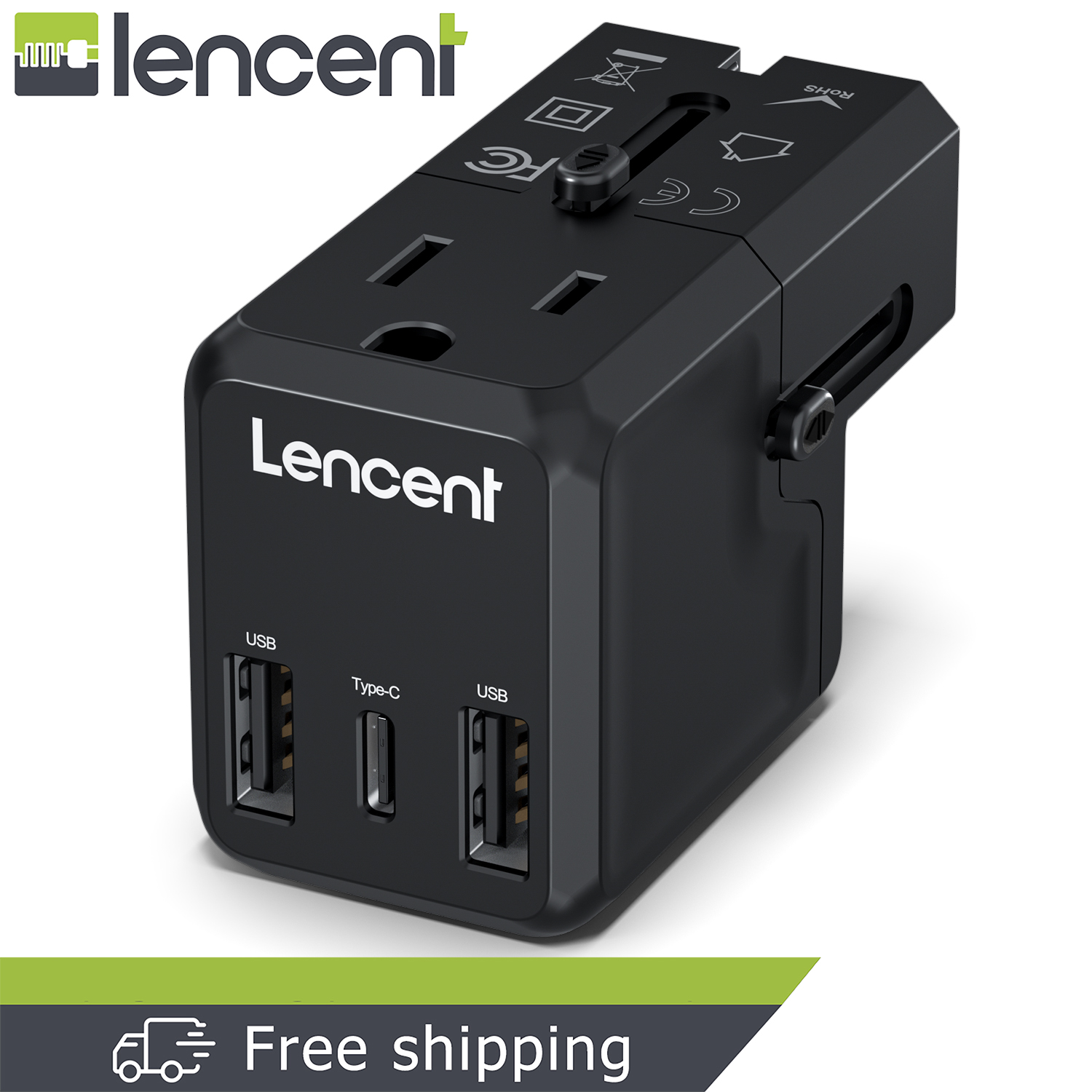 LENCENT All-in-One Charger Universal Travel Adapter with 1 Outlet 3X ...