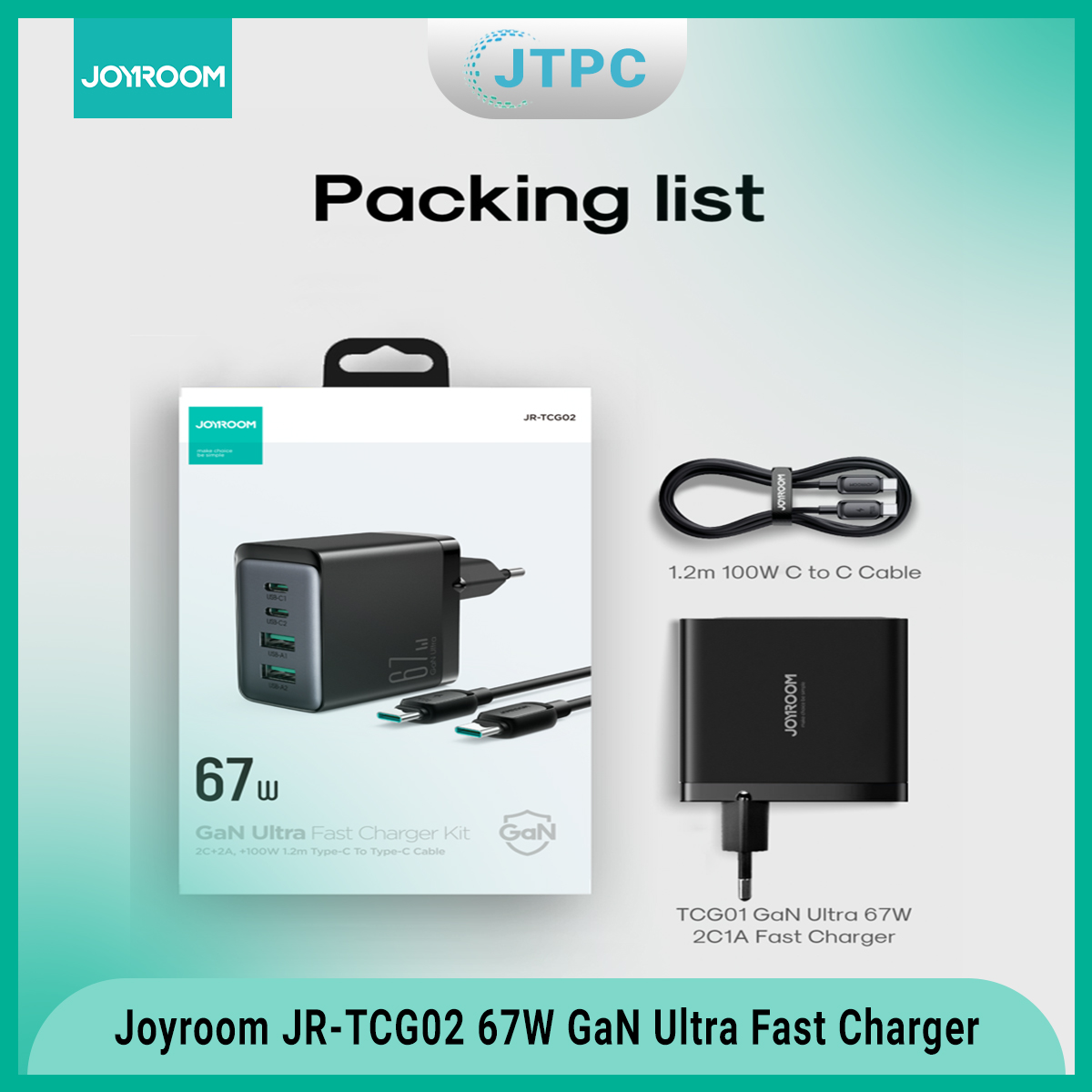 JOYROOM JR–TCG02 GaN Ultra 67W Charger with 100W Cable