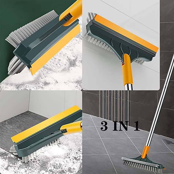 3 in 1 Tiles cleaning brush with long handle and wipers,180° rotating ...