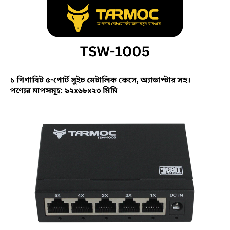 Tarmoc TSW-1005 Iron Case 5 Port 1Gigabit 1000Mbps Data Switch Unmanage ...