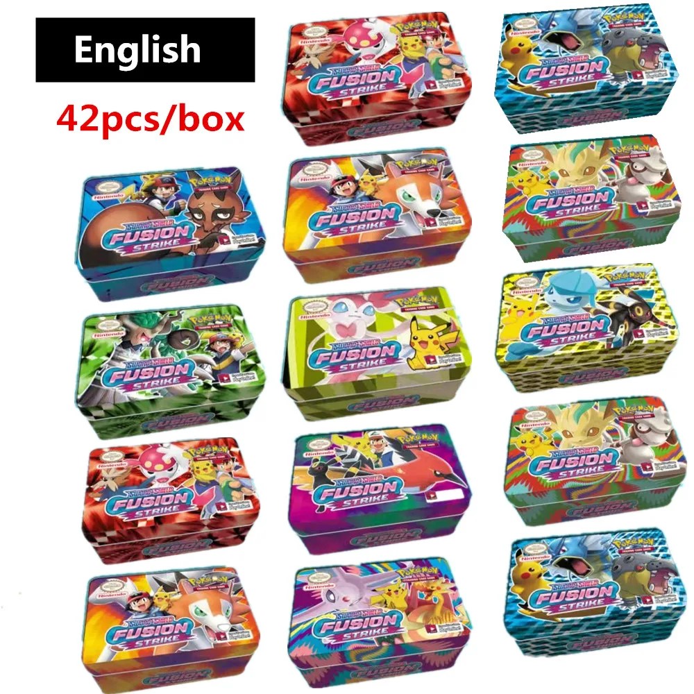 42Pcs Pokemon Cards Iron Metal Box Toys Battle Game Scarlett & Violet ...