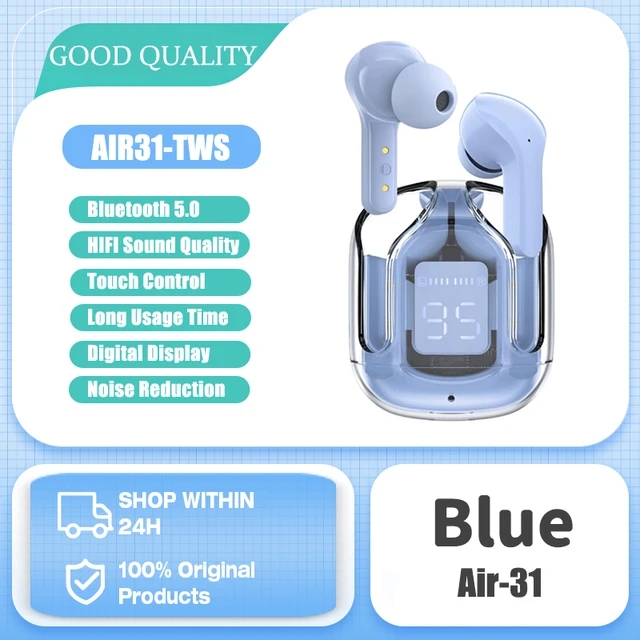 Timack® Air31 Wireless Earbuds Transparent Digital Bluetooth Headphones ...