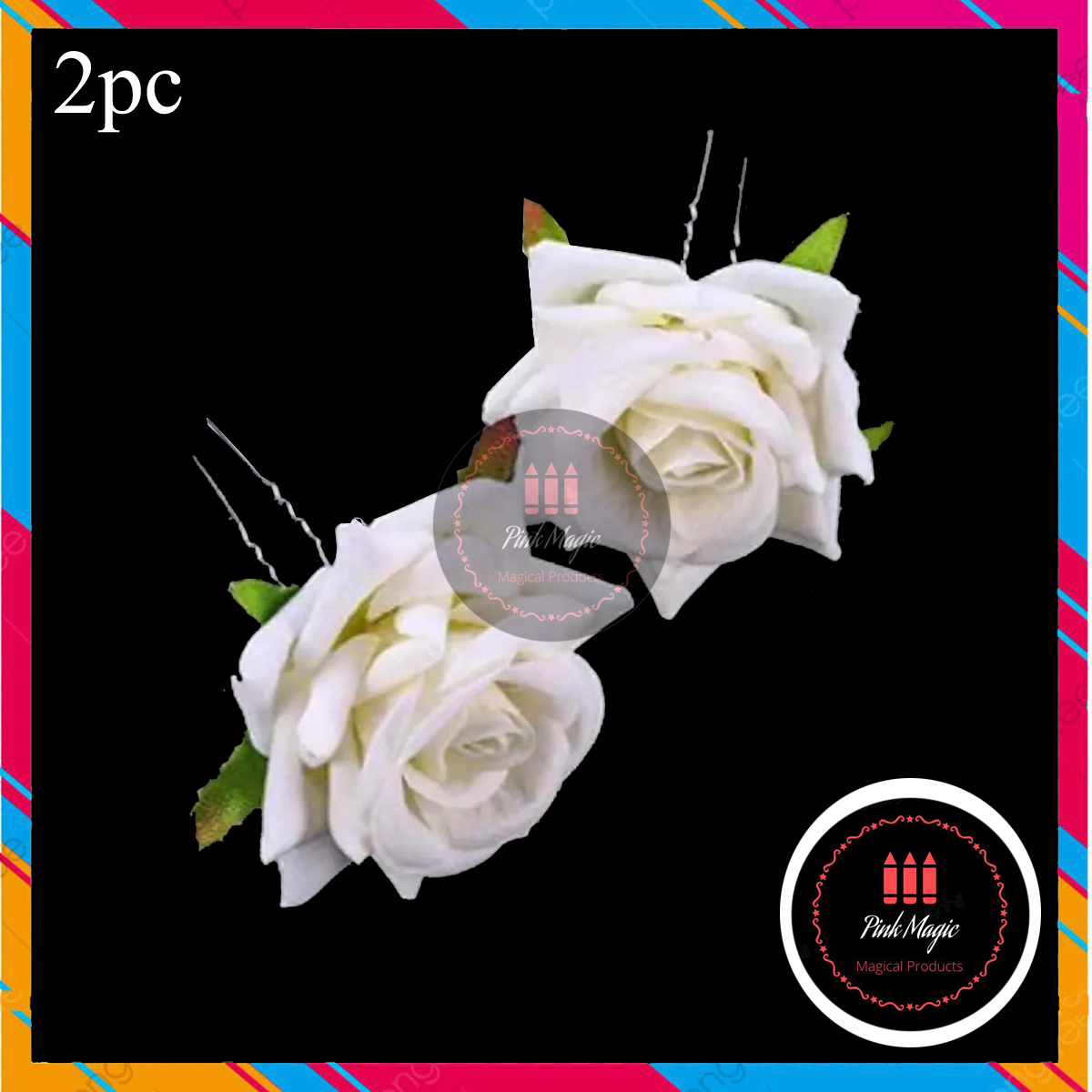 Artificial Velvet Rose Flower Bobby Pin/Hair Pin - White - 2pc
