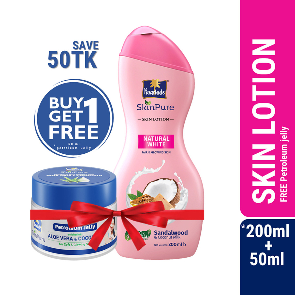 Parachute SkinPure Skin Lotion Natural White 200ml (50ml Petroleum ...