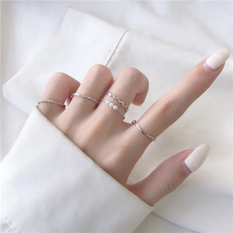 5pcs Rings Set For Women Silver | Daraz.com.bd