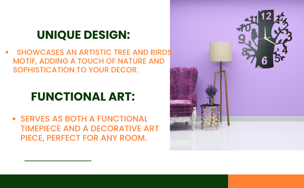 Wall Clock Black Tree Birds Shaped Laser Cut Designer Wooden Wall Clock ...