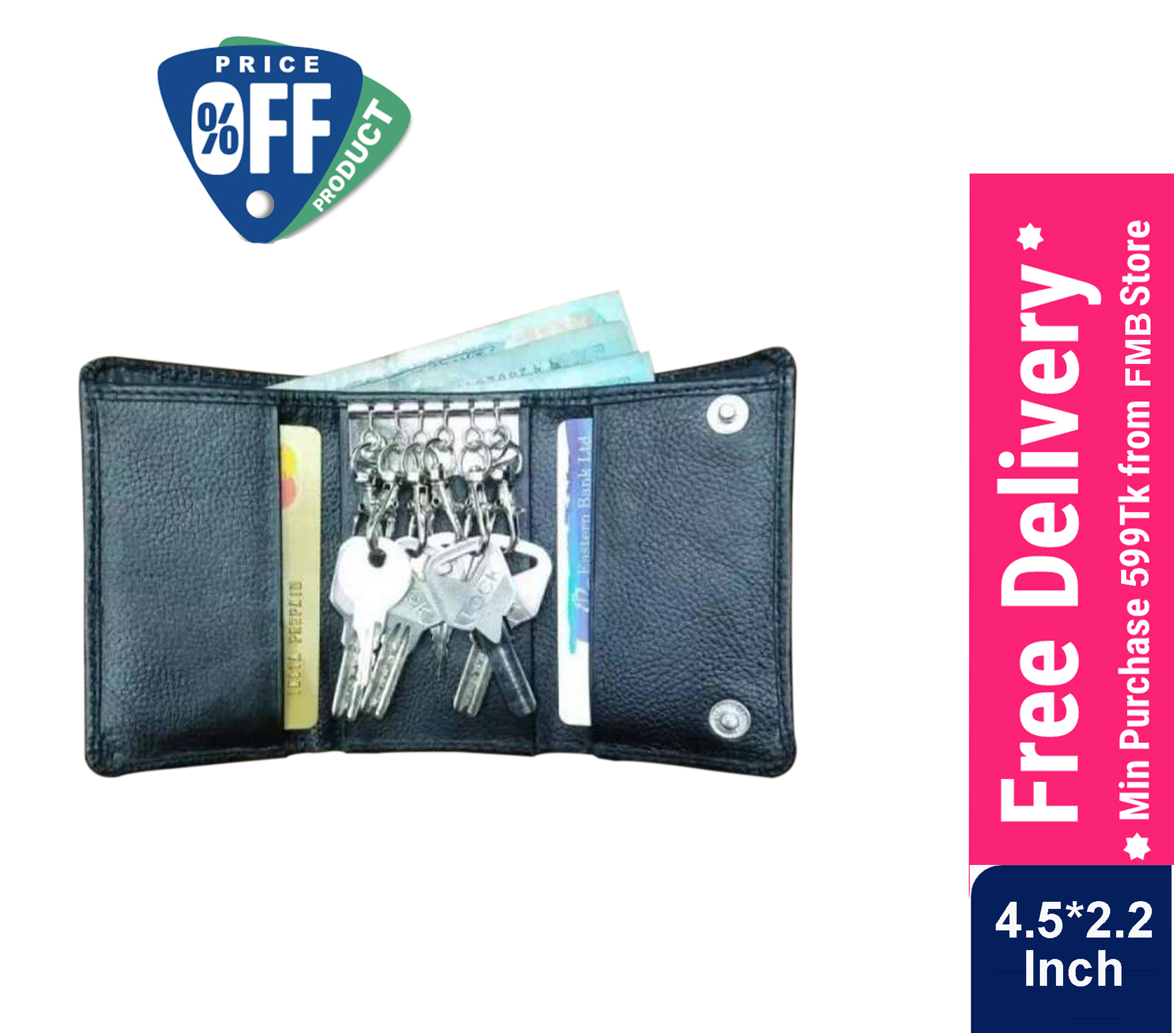 Leather Key Ring Folder Wallet Or Money Bag Type Key Holder/Box-Black ...