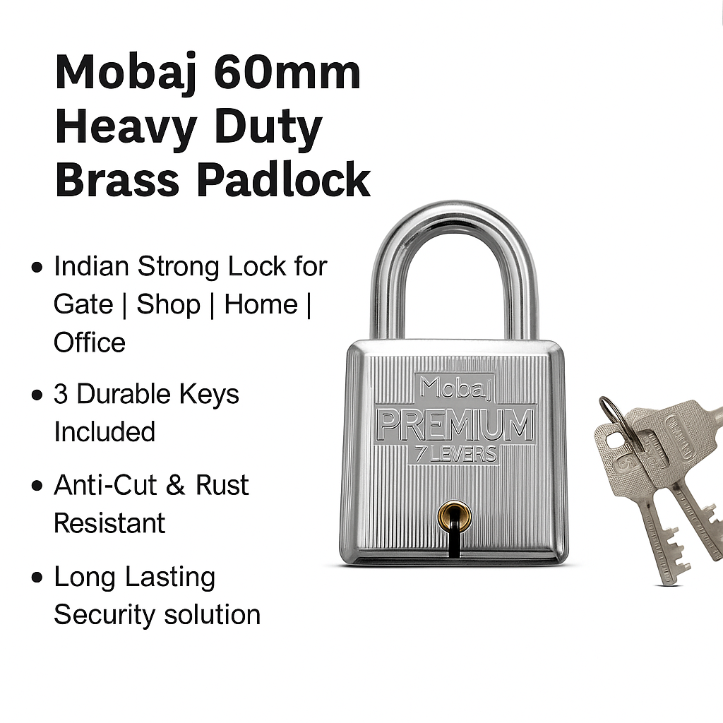 Mobaj Heavy Duty 60mm Padlock – 3 Keys Included – Indian Brass Lock for ...