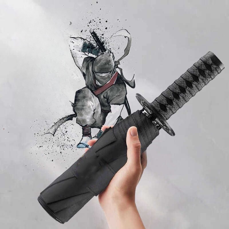 Japanese Samurai Katana Umbrella Trifold Creative Black Windproof ...