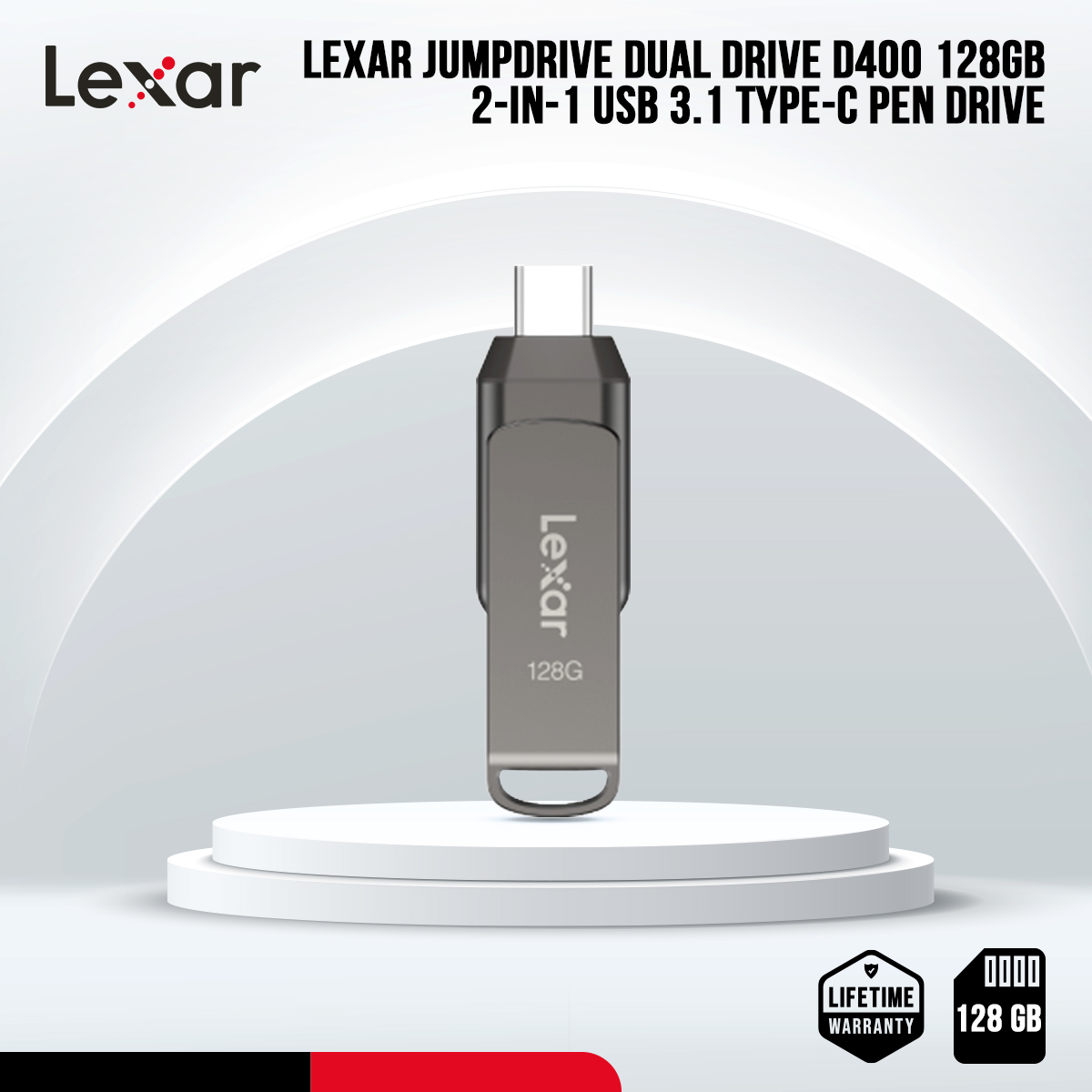 Lexar JumpDrive Dual Drive D400 128GB 2-in-1 USB 3.1 Type-C Pen Drive with 256-bit AES ...