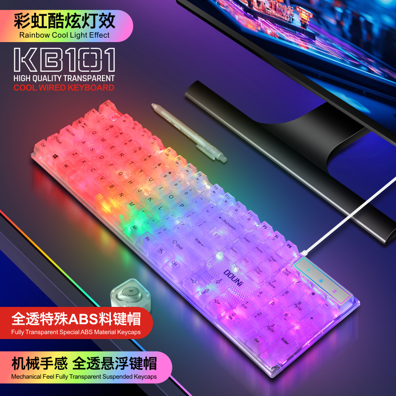 Douni KB101 Colorful Luminous RGB Transparent Keyboard Mechanical Feel ...