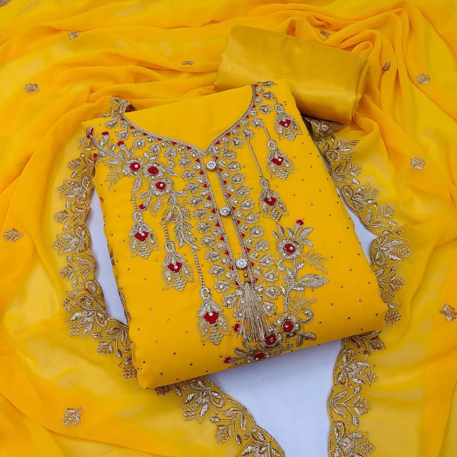 Semi-Stitch Embroidery work Unstitched Weightless Georgette Shalwar ...