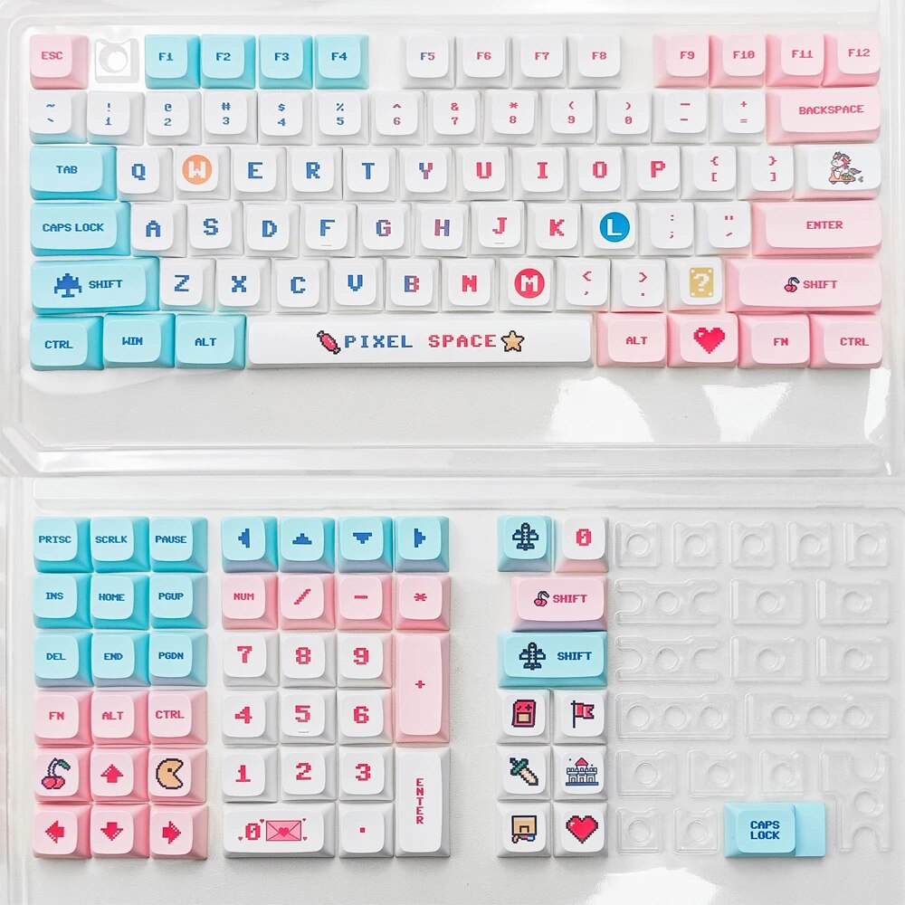 124 Keys Pixel Wars Pink Keycap Cute keycaps XDA profile PBT Dye ...