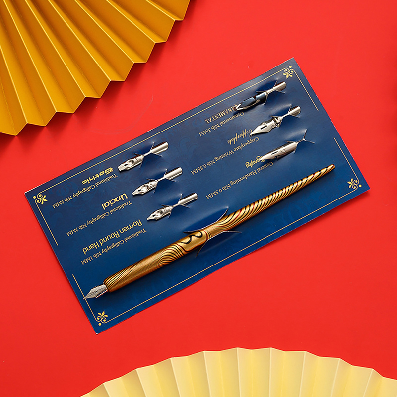 Fountain Pens Vintage Wood Calligraphy Dip Holder 6 Nibs Lettering ...