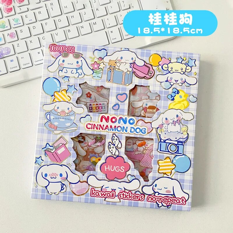 100PCS Cute Sanrio Stickers Gift Box Kuromi Melody Cinnamoroll Guka Set ...