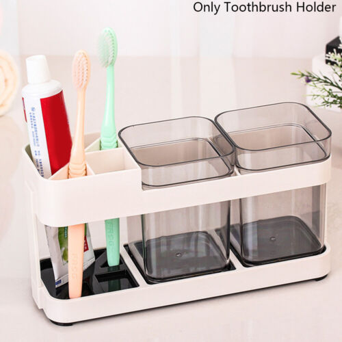 2 CUPS With 1 TOOTHBRUSH HOLDER STAND TOOTHPASTE STORAGE RACK REMOVABEL ...
