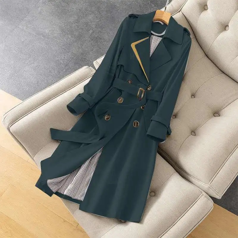 Korean Double ed Trench Coat Women Office Lady Notched Collar Full ...