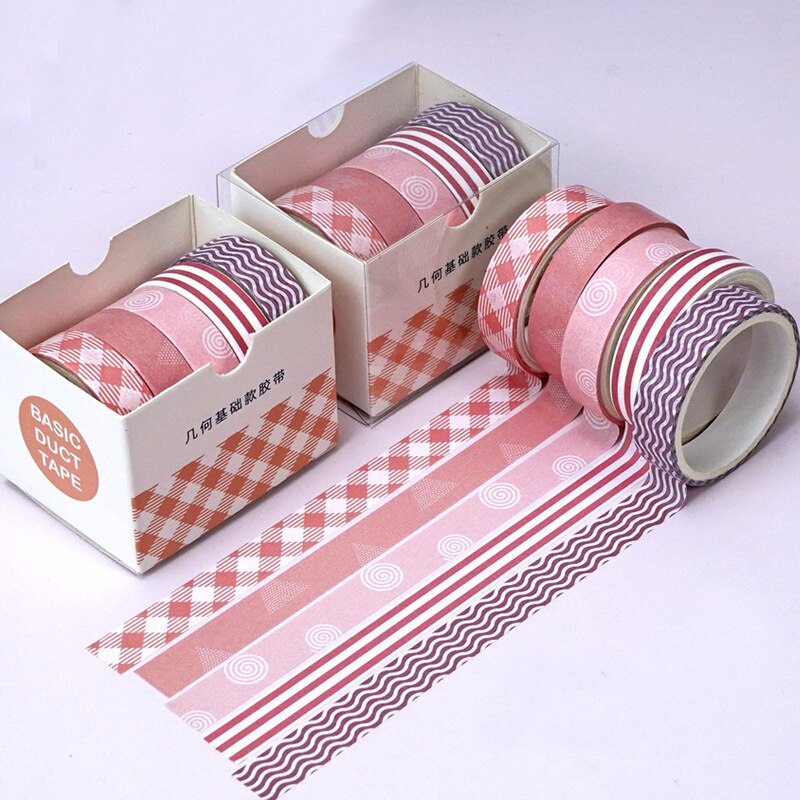 5Rolls/box Solid Color Washi Tape Set Basic Pattern Decorative Masking ...
