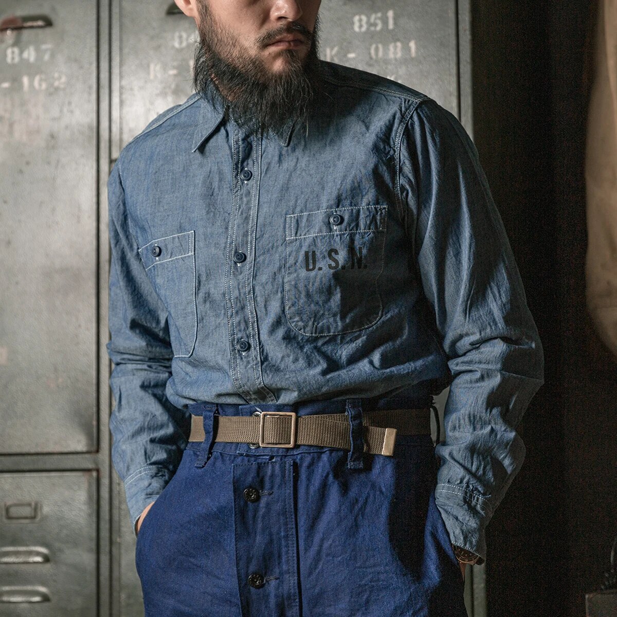 Bronson USN Selvedge Chambray Work Shirt Naval Long Sleeve Utility ...