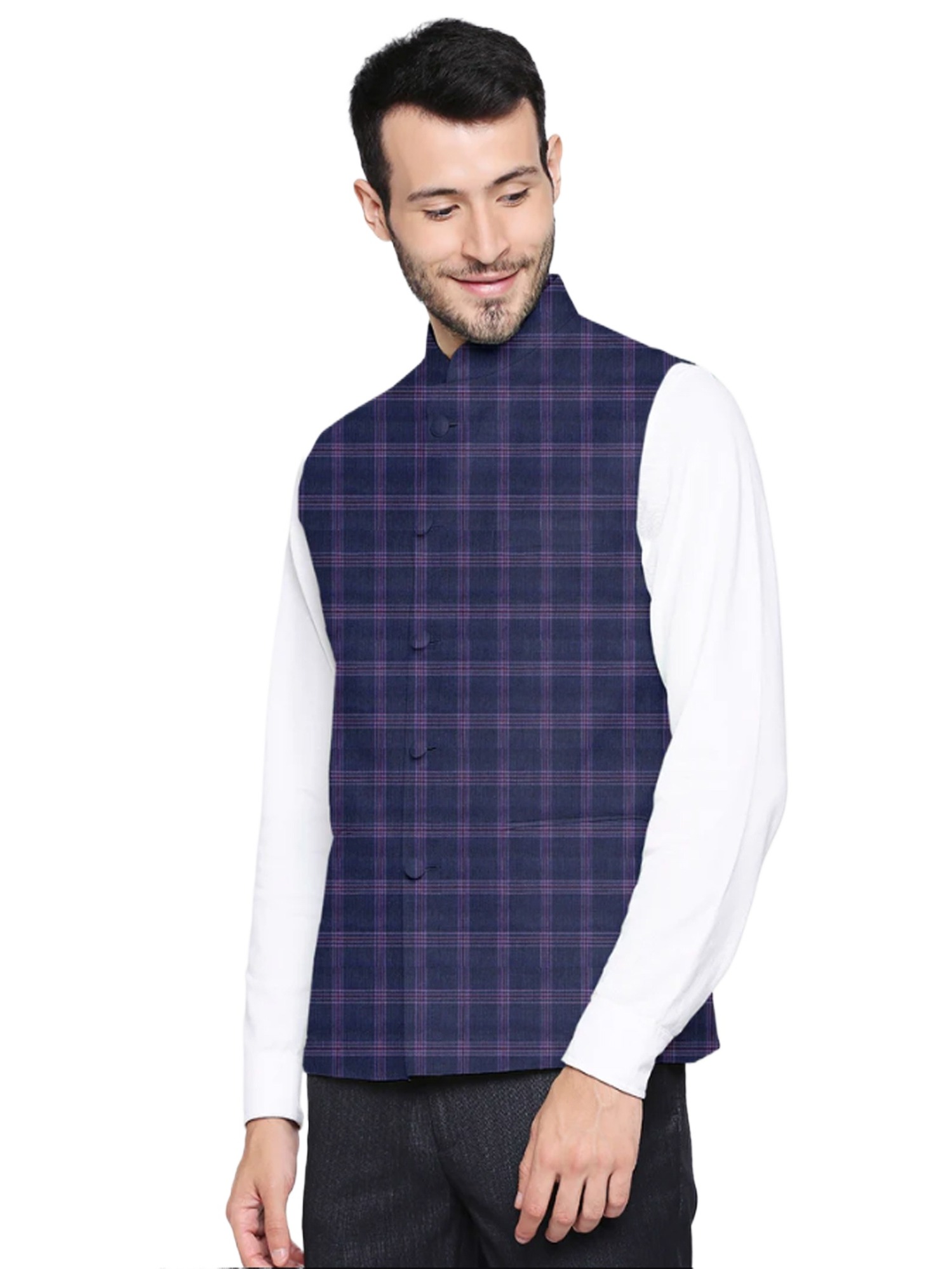 Printed white and blue Koti for men print brand | Nehru jacket for men ...